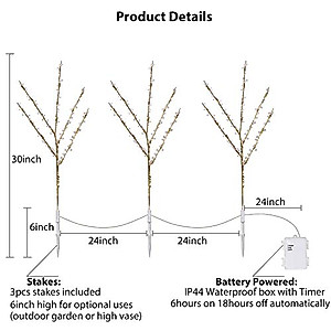 3 Pack Lighted Tree Branches, Crystal Beaded Gold Branch lights with Timer Battery Operated, 30inch Twig Tree with 60 Warm White LED Lights Tall Vase Filler for Home Garden Wedding Holiday Decoration