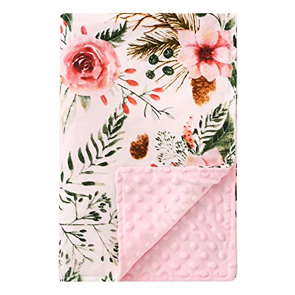 POSENPRO Baby Blanket for Boys Girls, Soft Plush Minky Baby Blanket with Dotted Backing, Lovely Flower Double Layer Toddler Receiving Blanket Throw for Stroller & Crib, 30 x 40 Inches