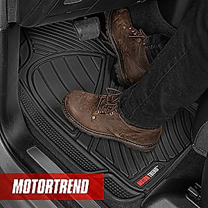 Motor Trend FlexTough Performance All Weather Rubber Car Mats with Cargo Liner - Full Set Front & Rear Floor Mats for Cars Truck SUV, Automotive Floor Mats (Black)