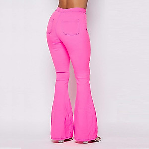SOHO GLAM High Waisted Stretchy Bell Bottom Jeans Pink