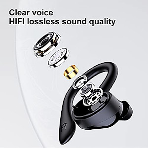 Wireless Earbuds with Earhooks Waterproof IPX7 Workout Headphones for Sports Running Gym Exercise Bluetooth 5.1 Over the Ear Earbuds with Ear Hook Ear Buds Built-in CVC 8.0 Noise Cancelling Microphone