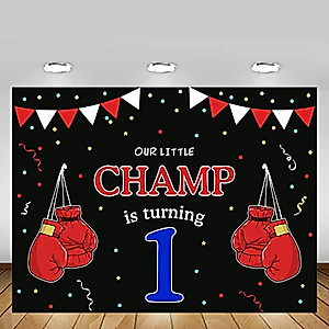 MEHOFOND 7x5ft Boxing Birthday Party Backdrop Boy First 1st Bday Red and Black Boxer Sport Photography Background Banner Fight Night Photo Booth Props