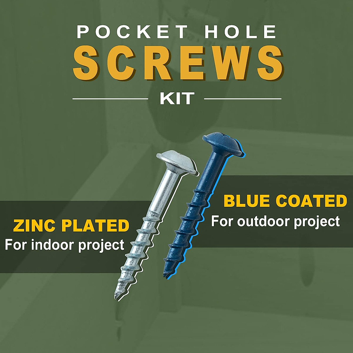 LIONMAX Pocket Hole Screws Assortment Kit 290PCS, 6 Size Pocket Hole Screws Kit, Coarse Thread, Washer Head, Self Tapping for Soft Wood, 150MM Square Drive Bit Included