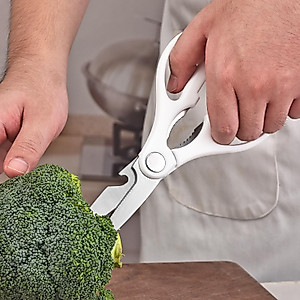 Knife Set, Non Stick Thick and Sharp Stainless Steel Kitchen Knives Set with Wood Block, 14 Pcs Cutlery Knives Block Set with Steak Knife, Bread Knife, Scissors, Chef Quality, White Handle Gold Blade