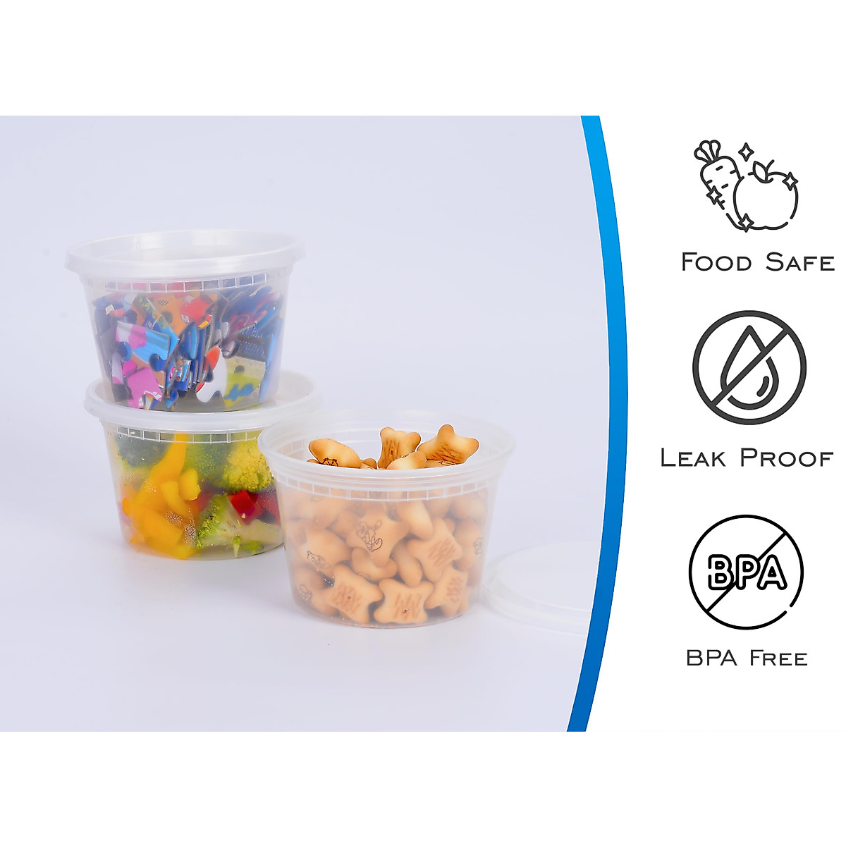 EDI [16 OZ, 25 Sets] Plastic Deli Food Storage Containers with Airtight Lids | Microwave-, Freezer-, Dishwasher-Safe | BPA Free | Heavy-Duty | Meal Prep | Leakproof | Recyclable