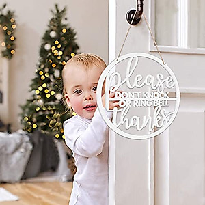 Please Do Not Knock Or Ring Doorbell Sign No Soliciting Sign for House Wood Do Not Disturb Door Hanger Sign Funny Office Door Signs Baby Sleeping Sign No Stranger Hanging sign Go Away Farmhouse Decor