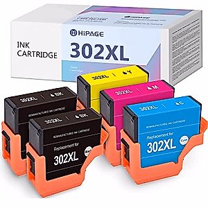 HIPAGE 302XL Remanufactured Ink Cartridge Replacement for Epson 302XL 302 XL T302XL High Yield for Expression Premium XP-6000 XP-6100 (Black, Photo Black, Cyan, Magenta, Yellow, 5-Pack)