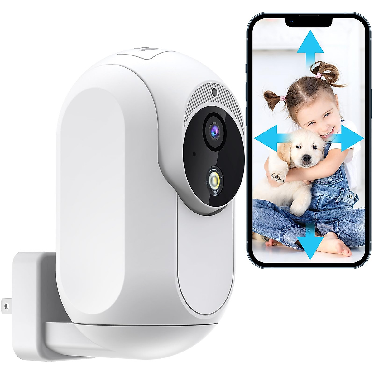 P Panoraxy AI 2K 3MP WiFi Security Indoor Camera, Wireless Plug in Camera, 24/7 Human&Sound Detection, 2.4G PTZ Pet Camera, Dual-Way Talk, Color Night Vision, Compatible with Alexa & Google Home