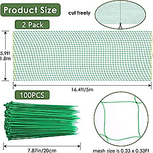 PACETAP 2PCS 6x16.4Ft Trellis Netting for Outdoor Climbing Plants, Garden Plant Trellis Netting with 100PCS Zip Ties for Cucumber, Tomato, Vine, Vegetable Fruit and Flowers