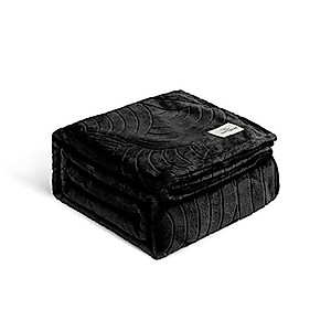 SOFTBEAR Black Throw Blanket Flannel Fleece Semi-Circular Pattern, Soft, Fluffy, Plush and Warm Blanket for Bed, Couch, Sofa, Camping