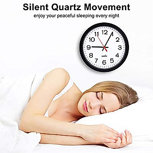 Yoobure 12" Silent Quartz Decorative Wall Clock Non-Ticking Digital Plastic Battery Operated Round Easy to Read Home/Office/School Black Clock