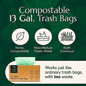 Cleanomic Compostable* Trash Bags with Drawstring (13 Gallon, 25 Units, Tall), BPI Certified For Kitchen Compost