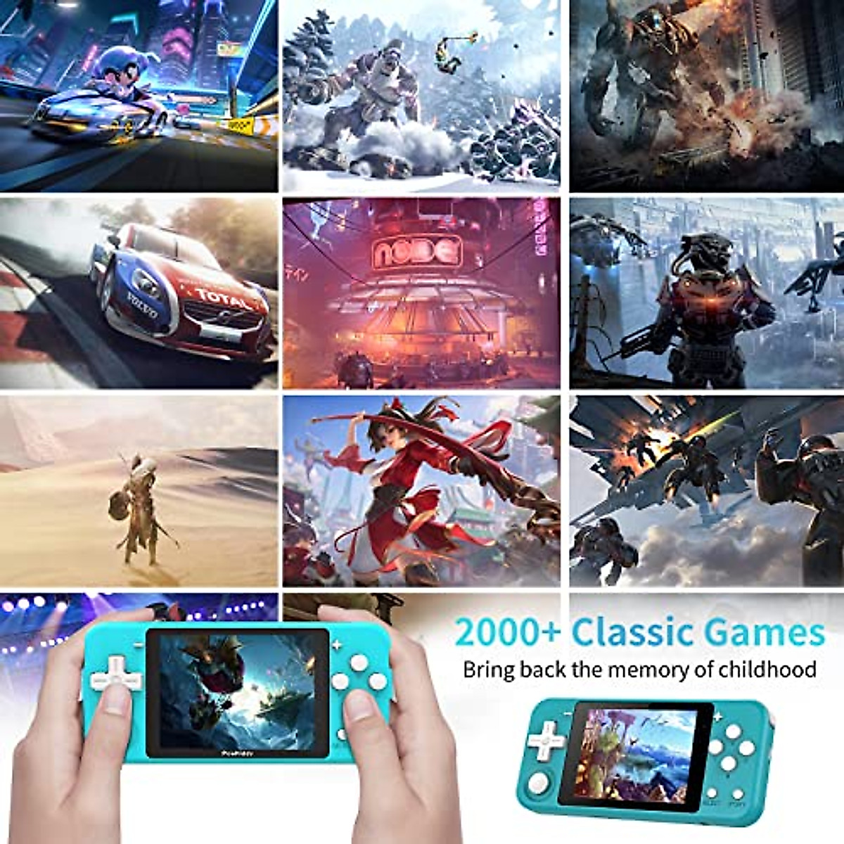 Q90 Portable Game Console, Open Source Linux System, Vibration Motor, 1100 Games, Compatible with Various Simulators (Blue, 16G)