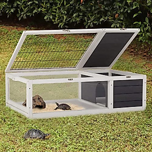Tortoise House Wooden Turtle Habitat w/Removable Bottom, Large Reptile Cage Indoor Small Animals Habitats for Lizards, Bearded Dragon
