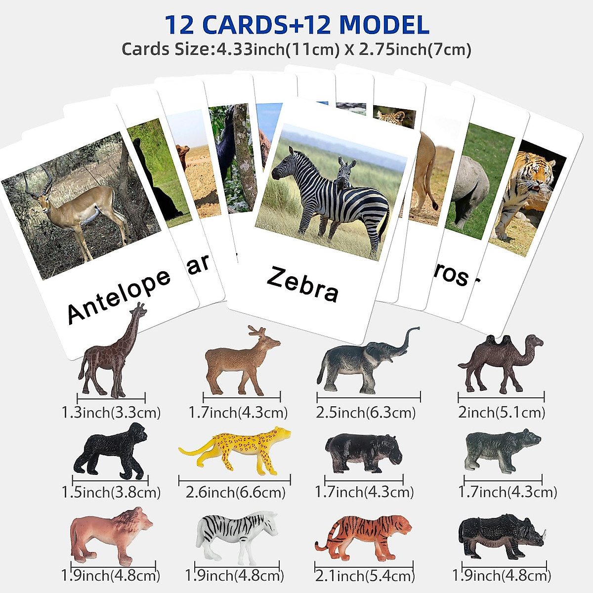 MEROCO Montessori Zoo Safari Animal Match - Miniature Figurines with 2 Part Matching Cards Montessori Language Materials Preschool Learning Toy NEWTT004