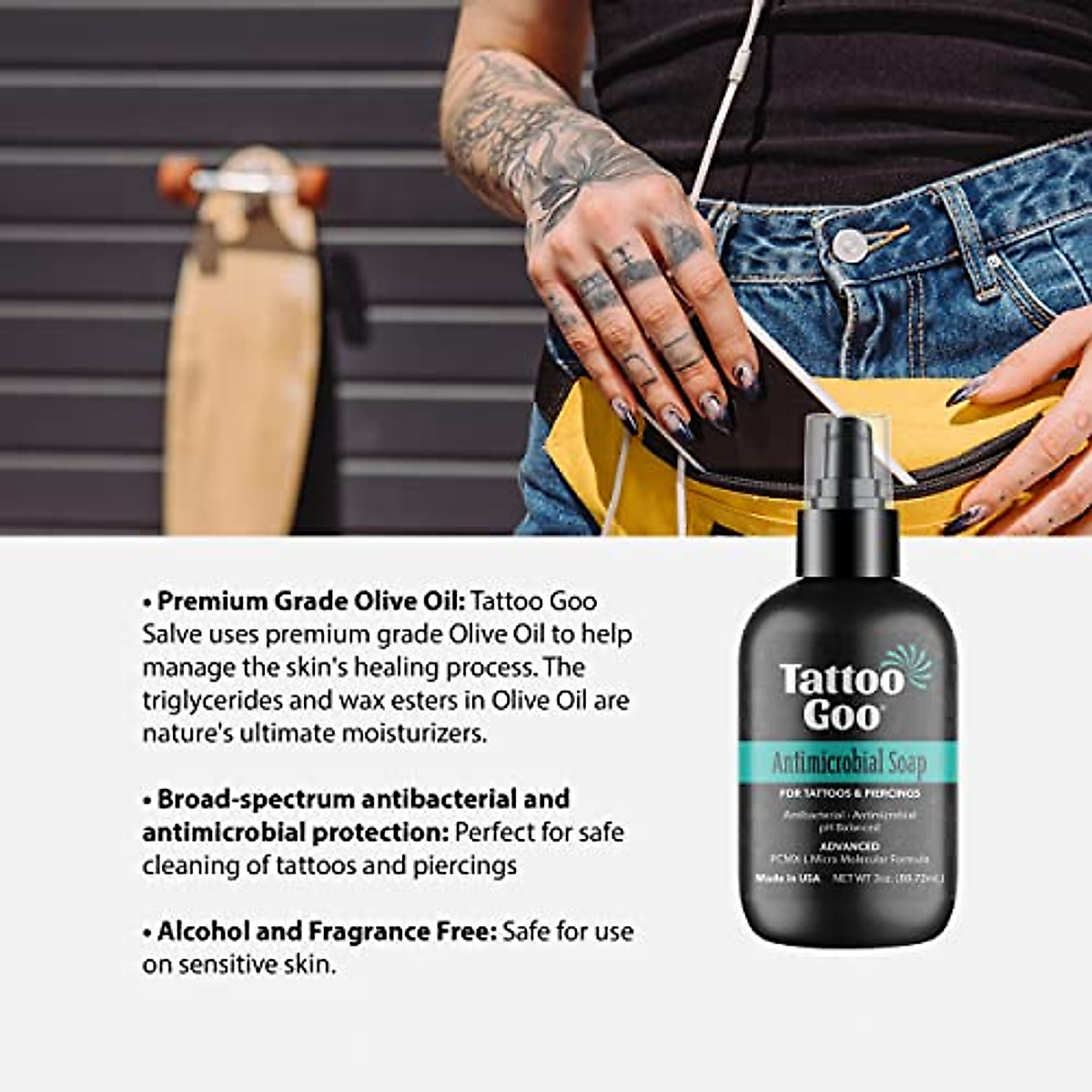 Tattoo Goo Aftercare Kit Includes Antimicrobial Soap, Balm, and Lotion, Tattoo Care for Color Enhancement + Quick Healing - Vegan, Cruelty-Free, Petroleum-Free, Tattoo Artist Gifts (3 Piece Set)