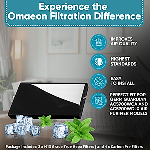 2 pack - FLT5900 Replacement Filter - J - Compatible with Germ Guardian AC5900WCA and AC5900WDLX Air Purifiers - 2 H13 Grade True Hepa Filters & 4 Carbon Pre-Filters - Part # FLT5900