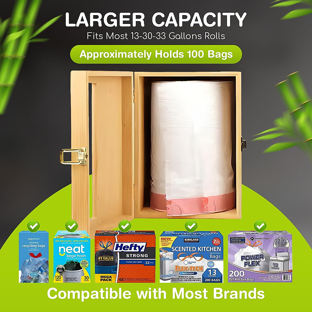 Khamis Wall-Mounted Trash Bag Dispenser Roll Holder - Bamboo Under Sink Garbage Bag Holder for Home & Kitchen - Trash bang Organizer for Waste Management - Kitchen Storage Box Holder for Plastic Bag