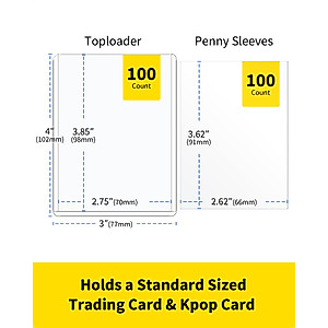HYARUAT 100 Pack Clear Top Loaders (35pt) and 100 Pack Penny Sleeves Combo for Maximum Card Protection