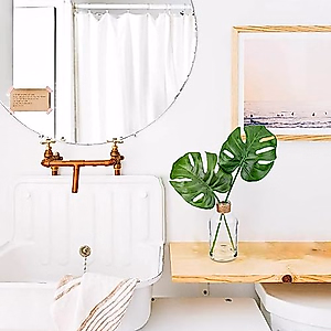 Artificial Monstera Plant in Glass Vase with Faux Water, 13.8" Fake Monstera Plant Real Touch Faux Monstera Leaves Greenery Stems for Home Office Farmhouse Wedding Centerpiece Décor