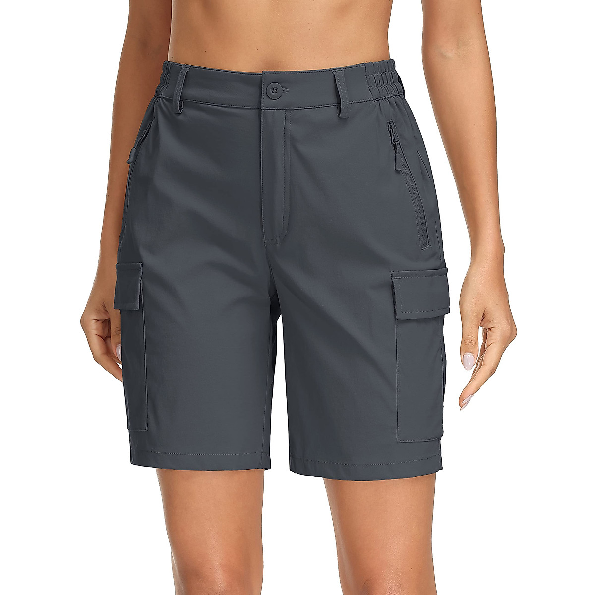 MAGCOMSEN Cargo Shorts for Women Lightweight Quick Dry Hiking Shorts with Pockets Summer Golf Shorts Grey Travel Shorts, S