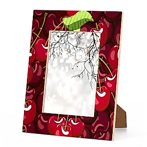 Red Cherry 4x6 Picture Frame, Fruit Pattern Wooden Photo Frames for Tabletop and Wall Display, Picture Frame Home Office Decor
