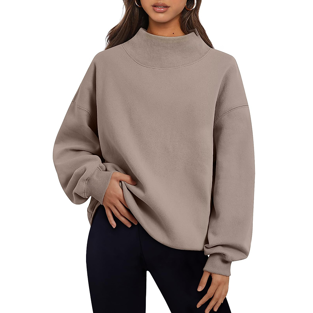Trendy Queen Womens Oversized Sweatshirts Turtleneck Pullover Long Sleeve Hoodies Tops Fall Fashion Outfits 2024 Clothes CoffeeGrey S