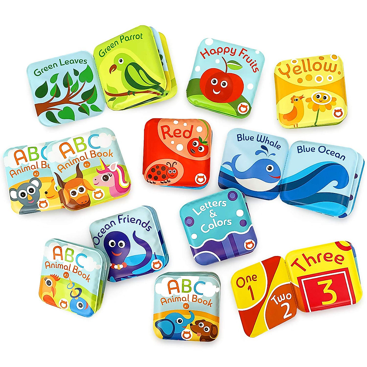 Super Bath Book Set of 12 (Fruits, Ocean Friends, ABC, Numbers Books; Color Recognition Bath Books Including Yellow, Green, Red and Blue Color Topics, ABC Animal Bath Books.