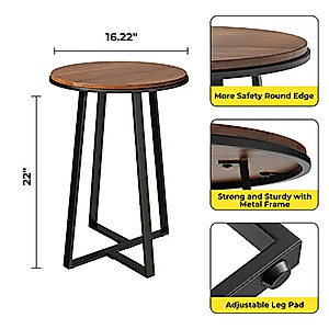 Dorriss Round Small End Table Walnut Color MDF Top,Metal Frame Black, Tall End Table for Bed Room,Coffee Tea End Table for Living Room(Walnut+Black)