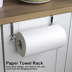 Paper Towel Holder, Stainless Steel Hanging Paper Towel Holder Under Cabinet, Roll Paper Towel Rack Hanger Over The Door for Kitchen Under Cabinet Over Door