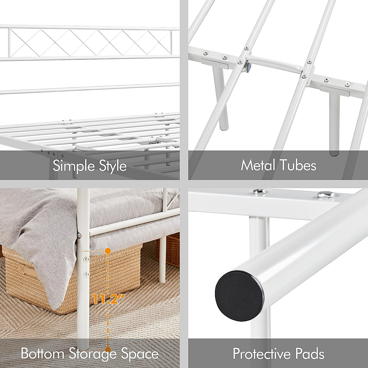 Yaheetech Metal Platform King Bed Frame Mattress Foundation with Headboard and Footboard No Box Spring Needed Under Bed Storage Steel Slats White
