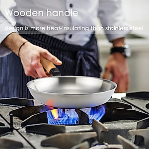 Stainless Steel Frying Pan 12 Inch: Steel Skillet 3 Ply Cookware Deep Frying Pan Egg Large Wok Professional Grade Pan - Polished & Thickened Composite Pan Cooking Frying Pan Without Lid