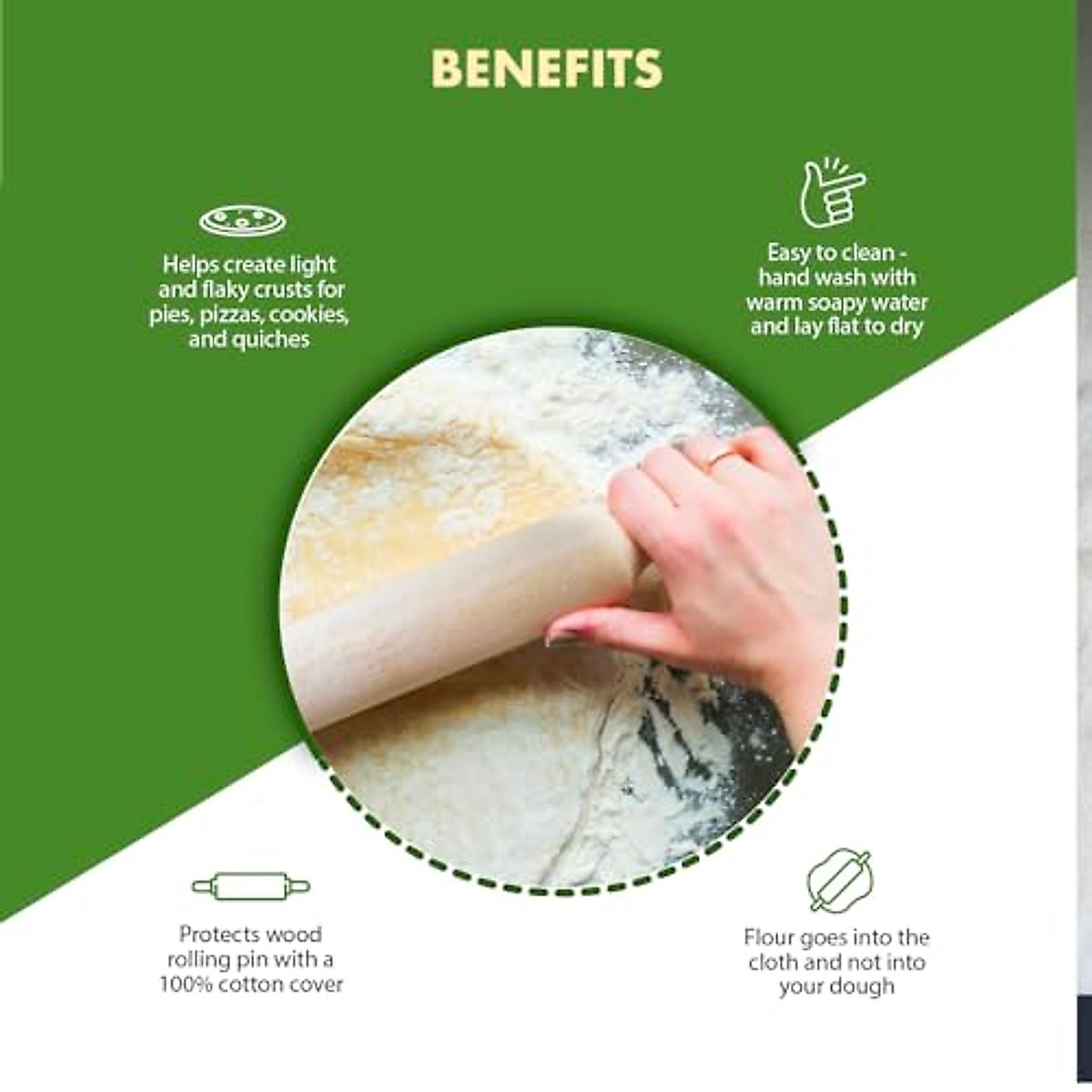 Regency Wraps Rolling Pin Cover for Non-Stick Dough Rolling, 100% Cotton Absorbs Excess Four So Pastries Come out Light and Flakey, 15" Pack of 2