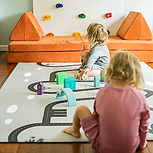 Ruggish Cali Play Rug 4.8 x 7.0 ft + Cali Play Runner 5.9 x 2.1 ft - Soft Cushion Reversible Baby Kids Playmat + Interactive Road Play Map + Waterproof (Warm Grey)