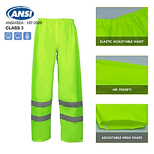 VENDACE Hi Vis Reflective Rain Jacket Suit and Pants for Men Waterproof Class 3 High Visibility Safety Rain Gear Raincoat(L/XL)