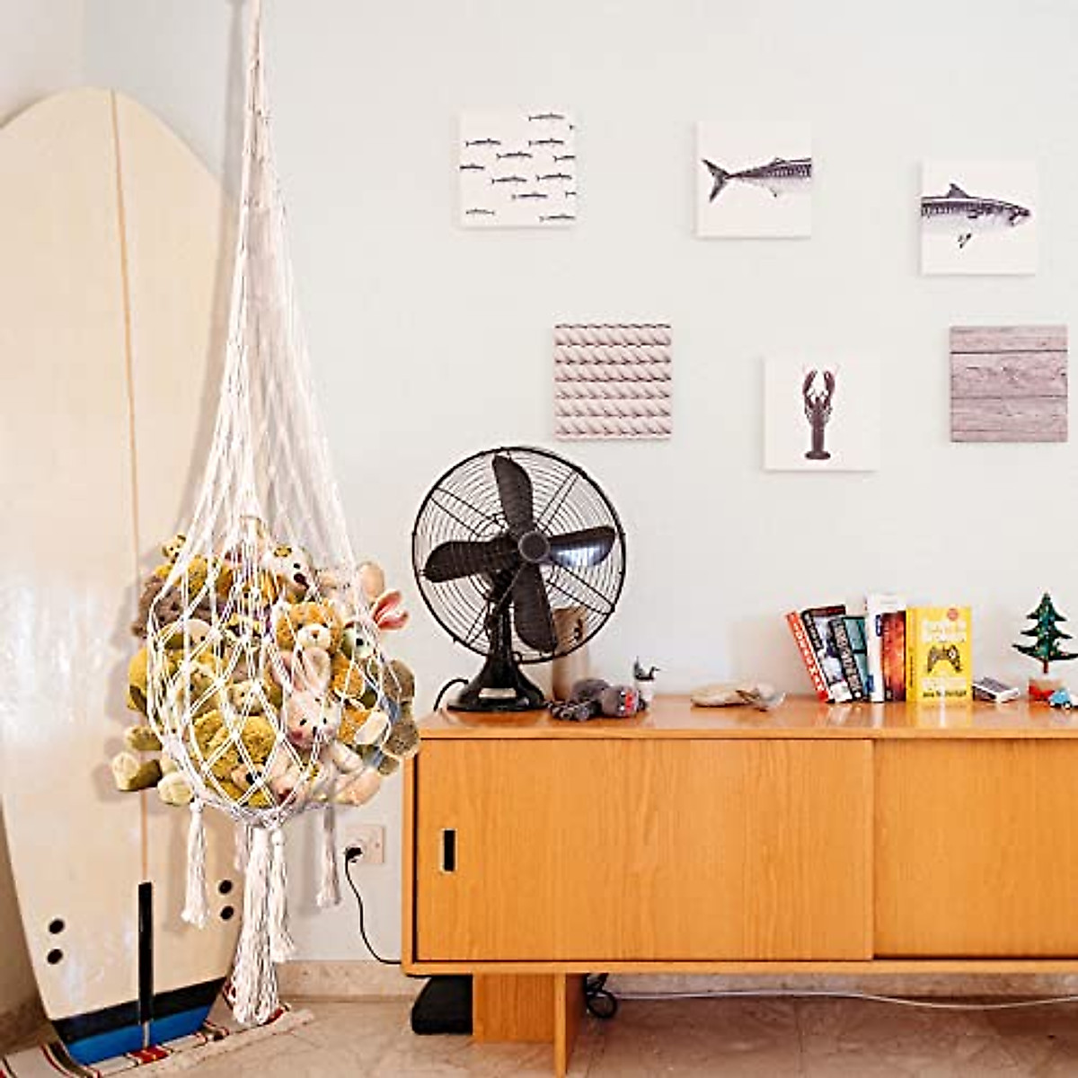 Stuffed Animal Storage Hammock Net, Strong Stuffed Toy Ceiling and Walls Hanging Net, Large Corner Mesh Bag Toys Organizer with Hanging Hook for Plush Toy Display Kids Playroom Home Decor (White)