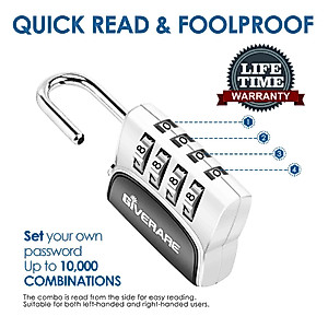 GIVERARE 2 Pack Combination Lock, 4-Digit Padlock Keyless, Resettable Luggage Locks for Backpack, Gym & School & Employee Locker, Weatherproof Travel Lock for Fence, Backyard Gate, Hasp, Case-Silver