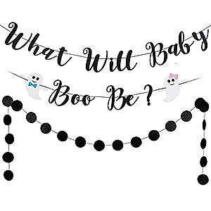 What Will Baby Boo Be Banner with Ghost Garland Halloween Gender Reveal Banner Halloween Baby Shower Banner for Halloween Baby Gender Reveal Decorations