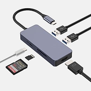 USB C Adapter, 6 in 1 USB C Hub with 4K HDMI, USB3.0 * 2 Port, 100W PD, SD/TF for MacBook Pro/Air M1/M2, iPad Pro, iPad Mini, Surface Pro/Go Dell