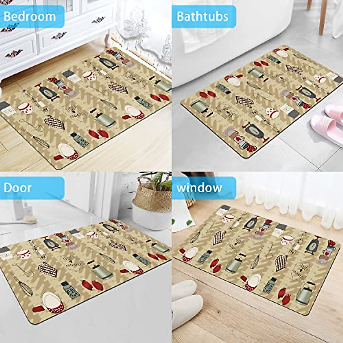 Super Absorbent Kitchen Mats for Floor Ultra Thin for Summer Using Set of 2, Rubber Backing Carpet Rugs Mat Cushioned, Quick Dry Floor Mats, Machine Washable Laundry Room Rug…