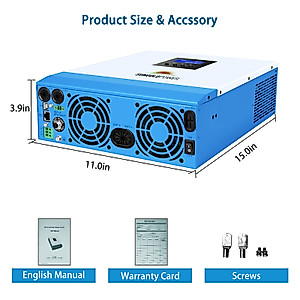 SUNGOLDPOWER 3000W 24V Hybrid Solar Inverter All in One, 120Vac AC Input,120Vac AC Output, 80A MPPT Solar Charger and 40A AC Battery Charger for Off Grid Solar System PV Range 120-450Vdc