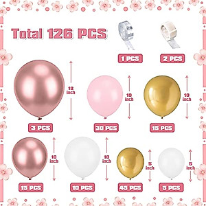 Pink Balloon Garland, 127PCS Pink Gold and White Balloons Arch Birthday Party Decorations for Girls Women 18th 21st with Metal Rose Gold Balloon for Baby Shower Wedding Bachelorette Party Supplies