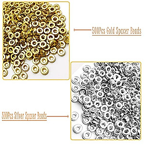 1000Pcs Flat Round Rondelle Spacer Beads for DIY Crafts,Gold Silver Disc Spacer Loose Beads Spacer Beads for DIY Jewelry Making,Bracelet Necklace Earring Crafts