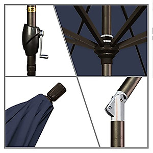 California Umbrella GSPT908117-5439 9' Round Aluminum Market, Crank Lift, Push Button Tilt, Bronze Pole, Sunbrella Navy Patio Umbrella, 9-Feet