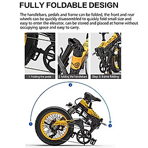 Wakbalxc 1000W Folding Electric Mountain Bike - 20'' Fat Tire Electric Bike for Adults Off-Road, City E-Bike All-Terrain Commuter Electric Bicycle with 48V 20Ah Removable Battery