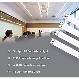 DYSMIO Lighting F15T8-CW 15-Watt 18-inch 4100K 825 Lumen Medium Bi-Pin Base T8 Fluorescent Straight Tube Bulb with Cool White Light- 4 Pack