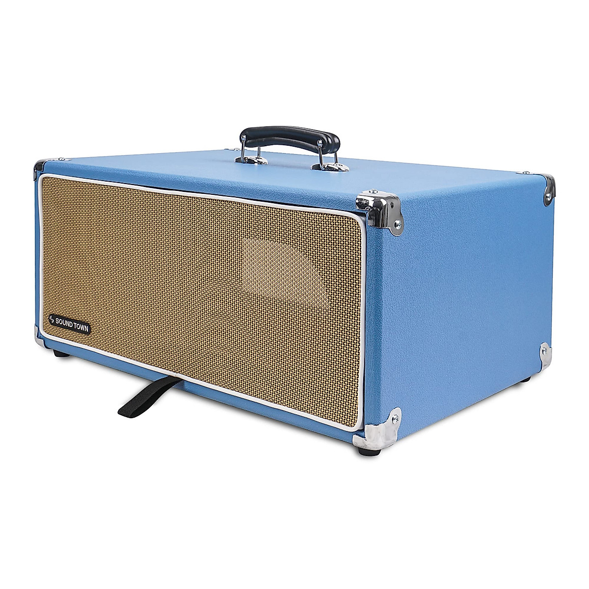 Sound Town Vintage 4U Amp Rack Case, 12.5" Depth with Rubber Feet, Dust Cover, Kickstand, Beau Blue (STVRC-4BL)