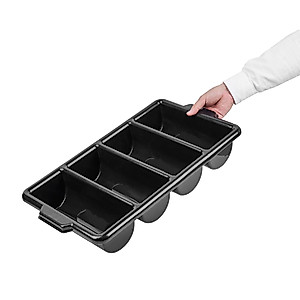 RW Clean 21.9 x 14.2 x 3.5 Inch Silverware Organizer, 1 Crack-Resistant Cutlery Tray - 4 Compartments, Built-In Handles, Black Plastic Utensils Drawer Holder, Wrap-Resistant, For Kitchen Organization