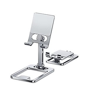 Folding Cell Phone Stand, Adjustable Desktop Phone Holder Dock Compatible with Phone 14 13 12, Plus, Pro, Pro Max, Samsung Galaxy S22 S10, 4-10 inch Tablet (Silver)