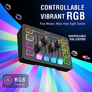 FIFINE Gaming Audio Mixer, Streaming RGB PC Mixer with XLR Microphone Interface, Individual Control, Volume Fader, Mute Button, 48V Phantom Power, for Podcast/Recording/Vocal/Game Voice-AmpliGame SC3